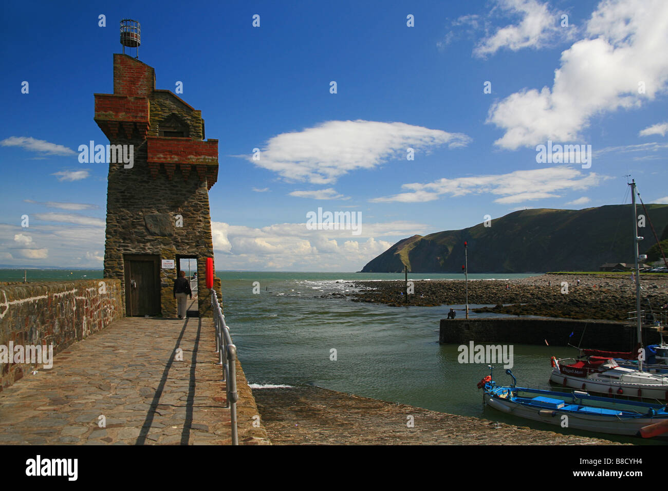 The Rhenish Tower (1850) on the end of the quay at Lynmouth harbour ...