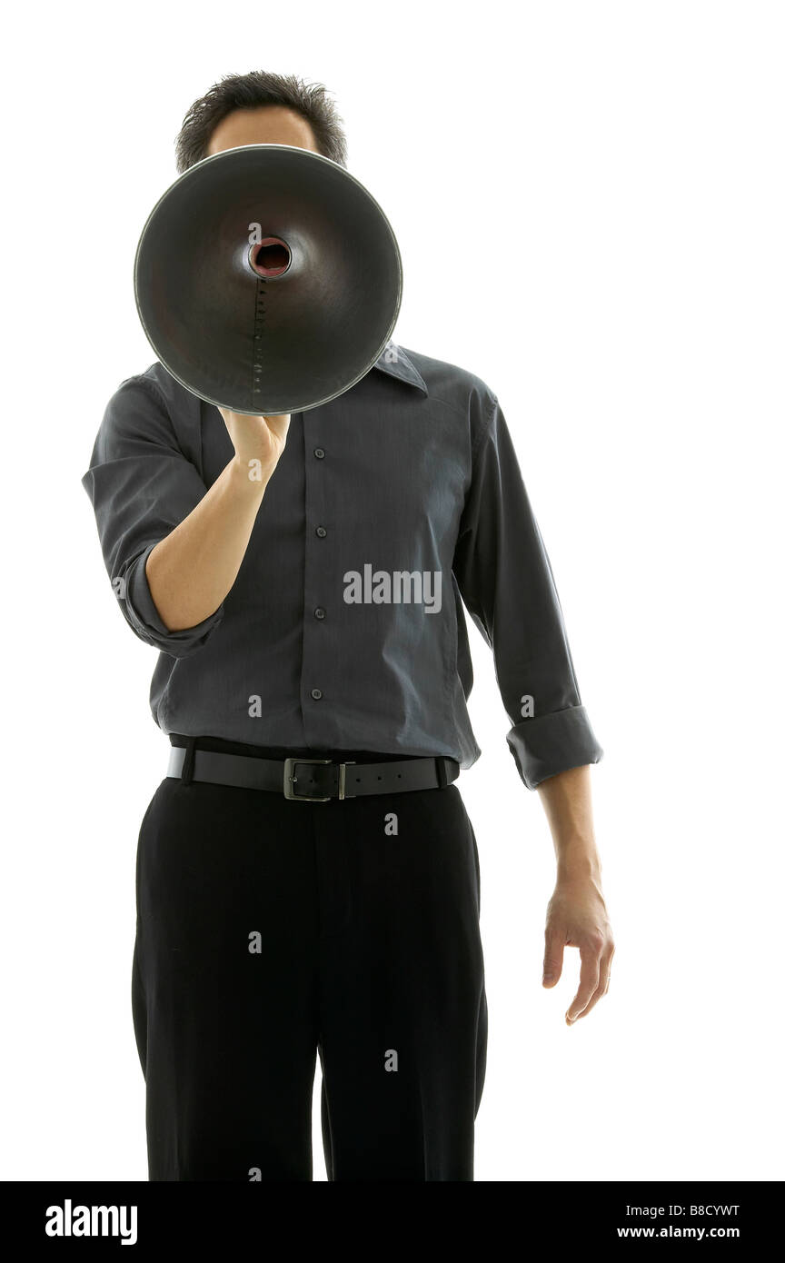 Man Talking through Megaphone Stock Photo - Alamy
