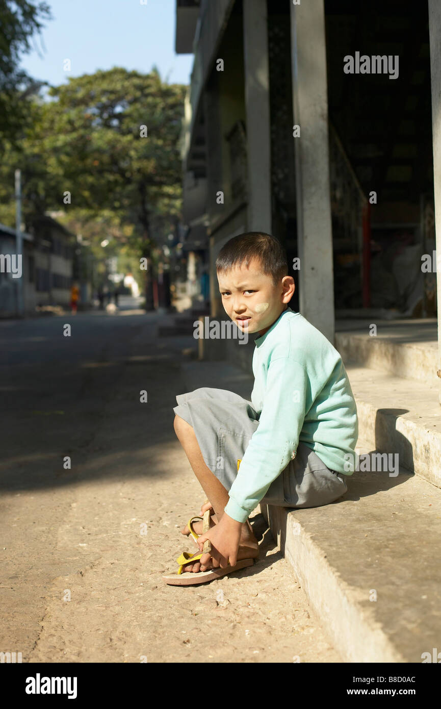 Young Boy Sitting Steps, Mandalay, Myanmar (Burma Stock Photo - Alamy