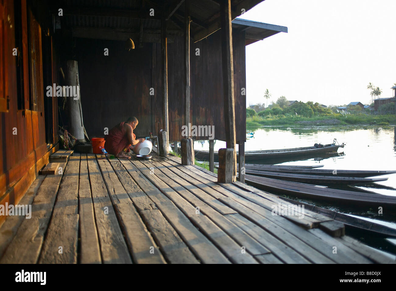 Monk House Deck, Inle Lake, Myanmar (Burma Stock Photo - Alamy