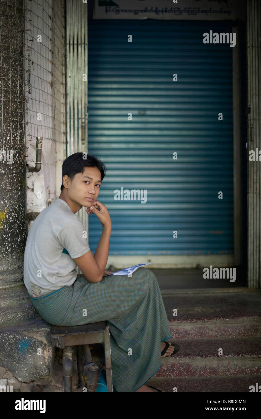 Young Man Sitting, Yangon, Myanmar (Burma Stock Photo - Alamy