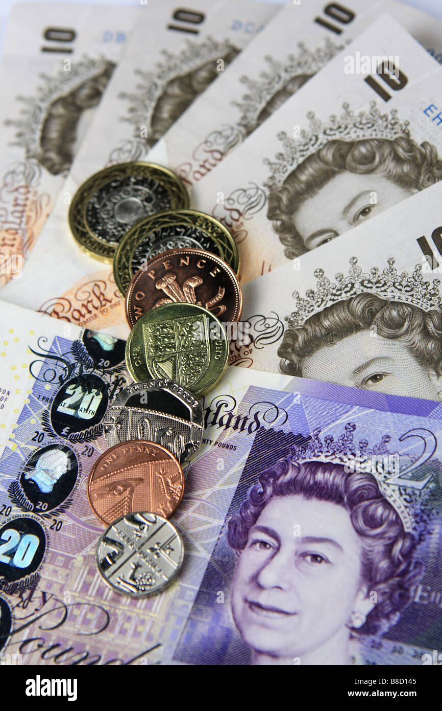 sterling notes and coins Stock Photo - Alamy