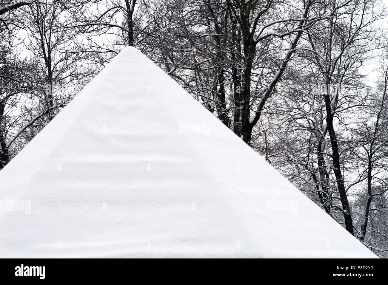 Snow pyramid over leafless tree silhouettes Stock Photo - Alamy