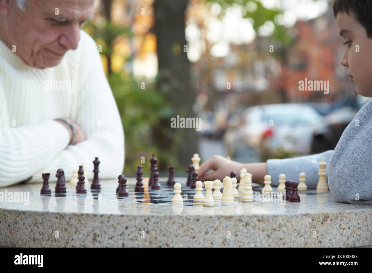 Grandfather Playing Chess Grandson Street Corner Stock Photo - Alamy
