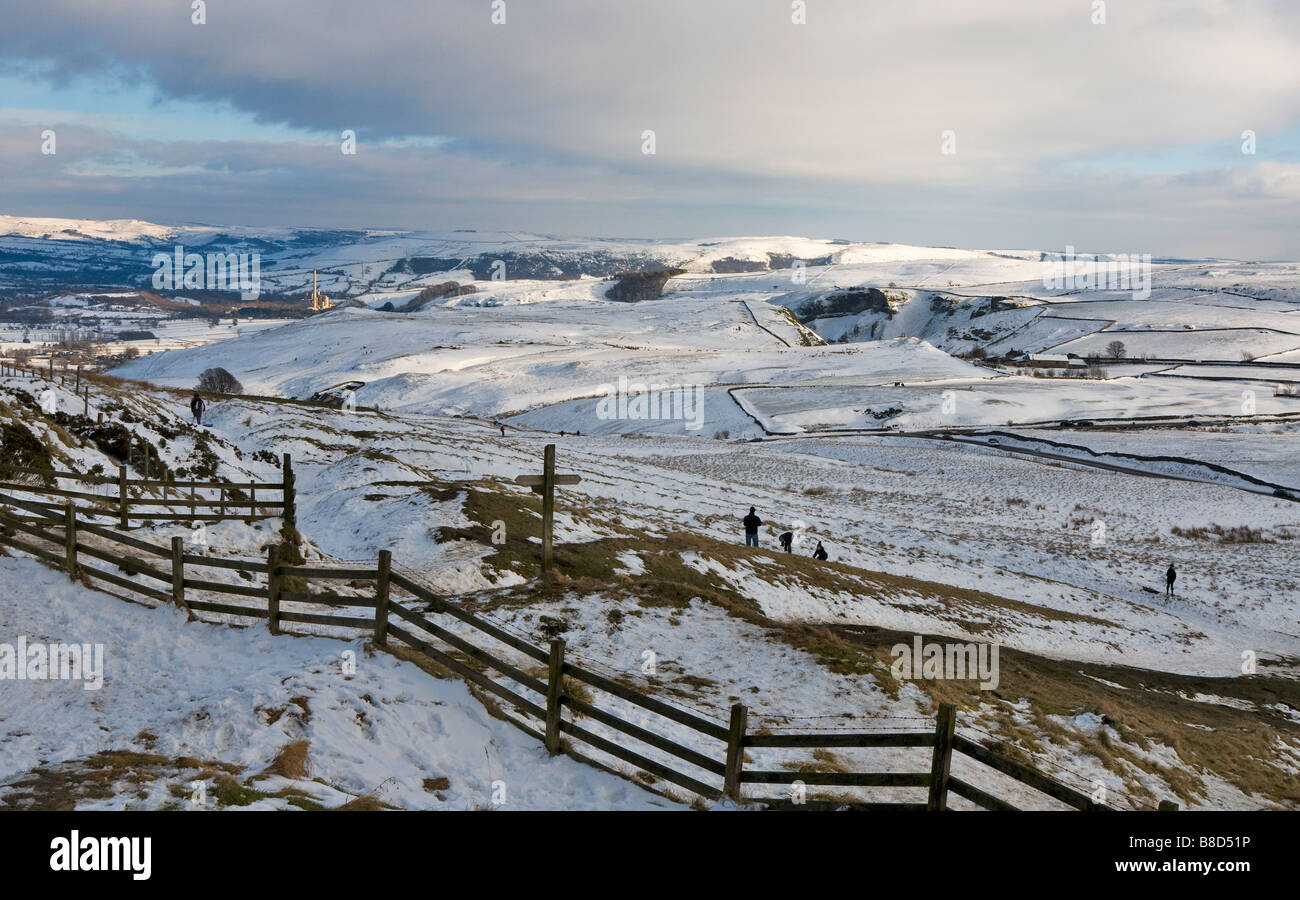 Mam Tor looking south over Castleton the Peak District National Park ...