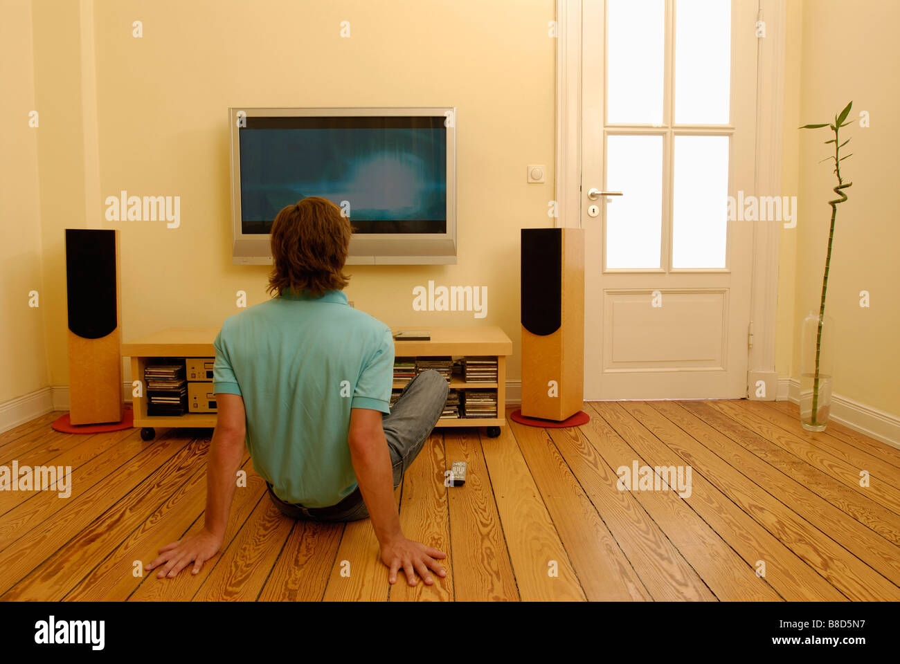 Man Watching Flat Screen TV Stock Photo - Alamy