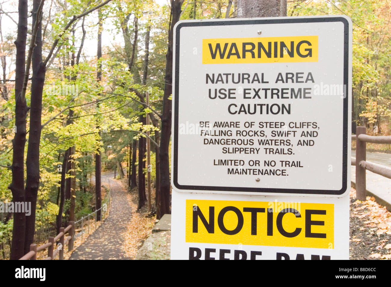 Warning sign informing tourist about danger in Ithaca gorges, Ithaca ...