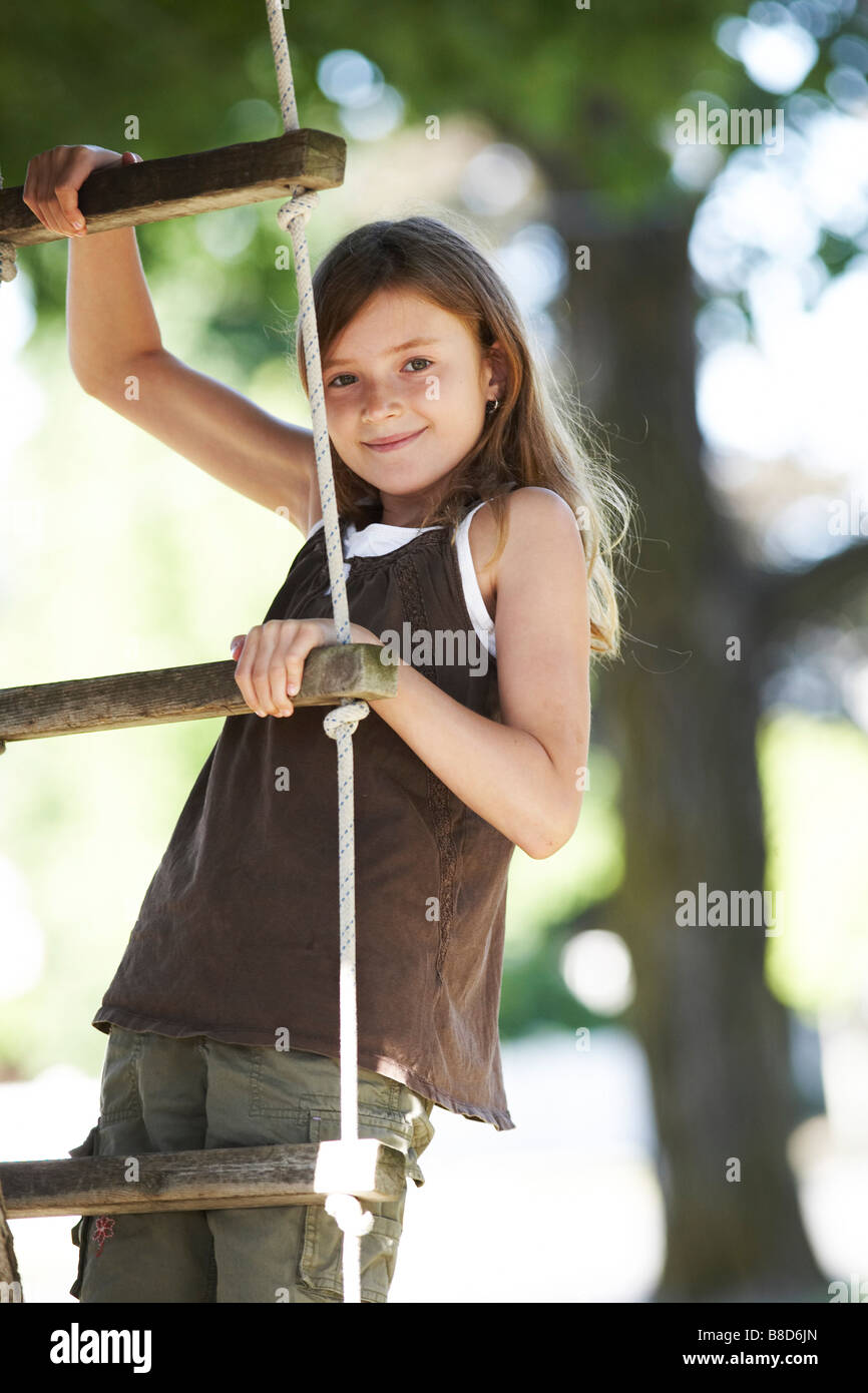 Girl Tree House Rope Ladder, Stoufville,Ontario Stock Photo - Alamy