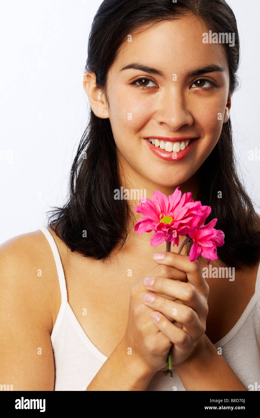 Woman Flowers Studio Stock Photo - Alamy