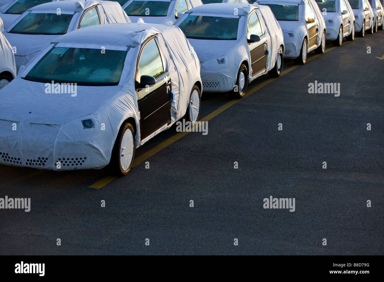 New cars on Import Lot Stock Photo - Alamy