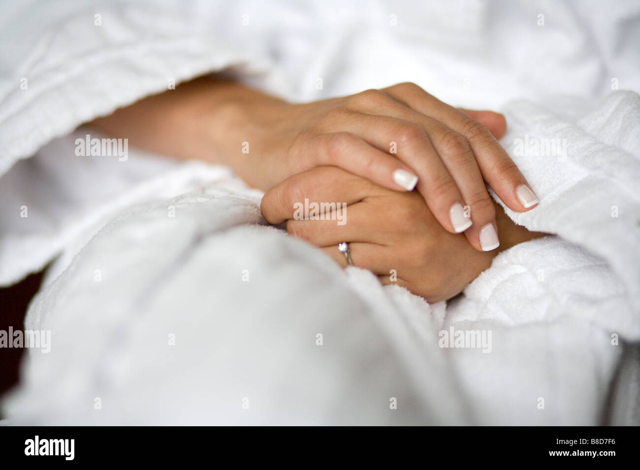 Hands Bride Bathrobe Stock Photo - Alamy