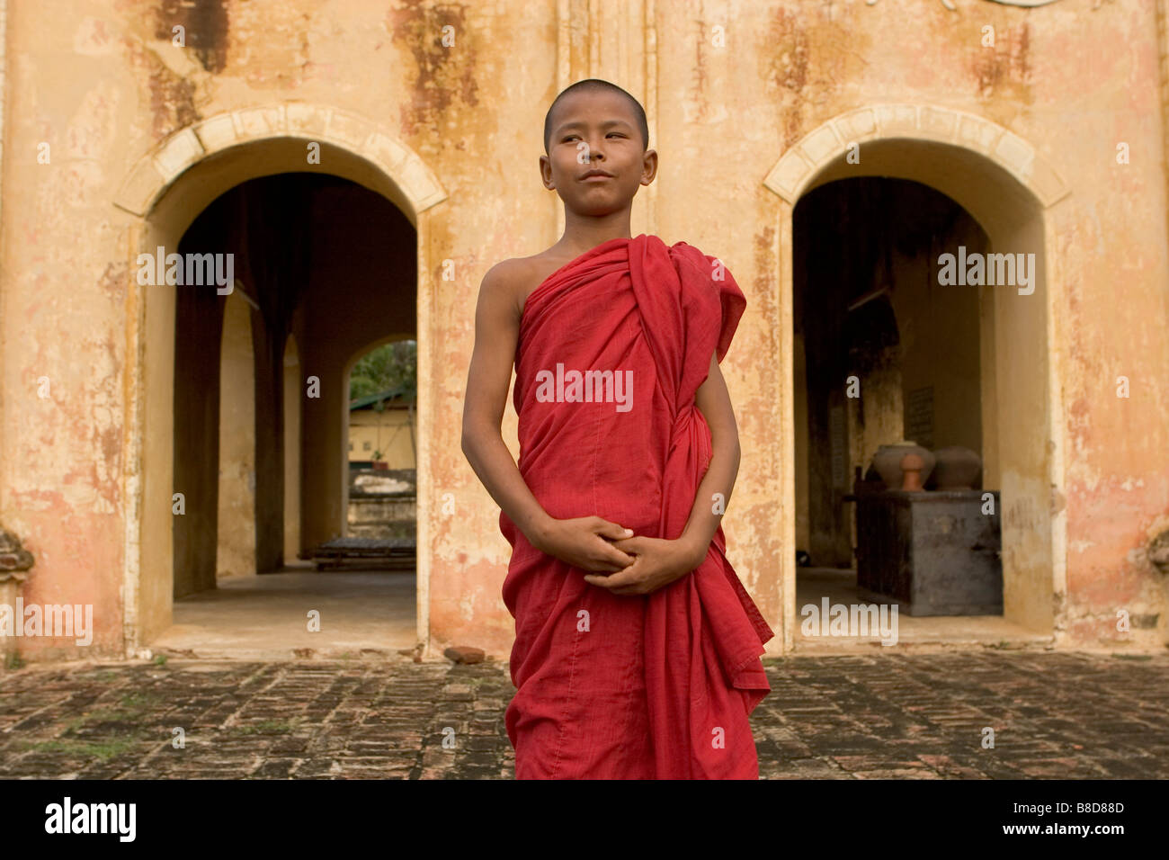 Young Burmese Monk Outside Temple, Bagan, Myanmar Stock Photo - Alamy