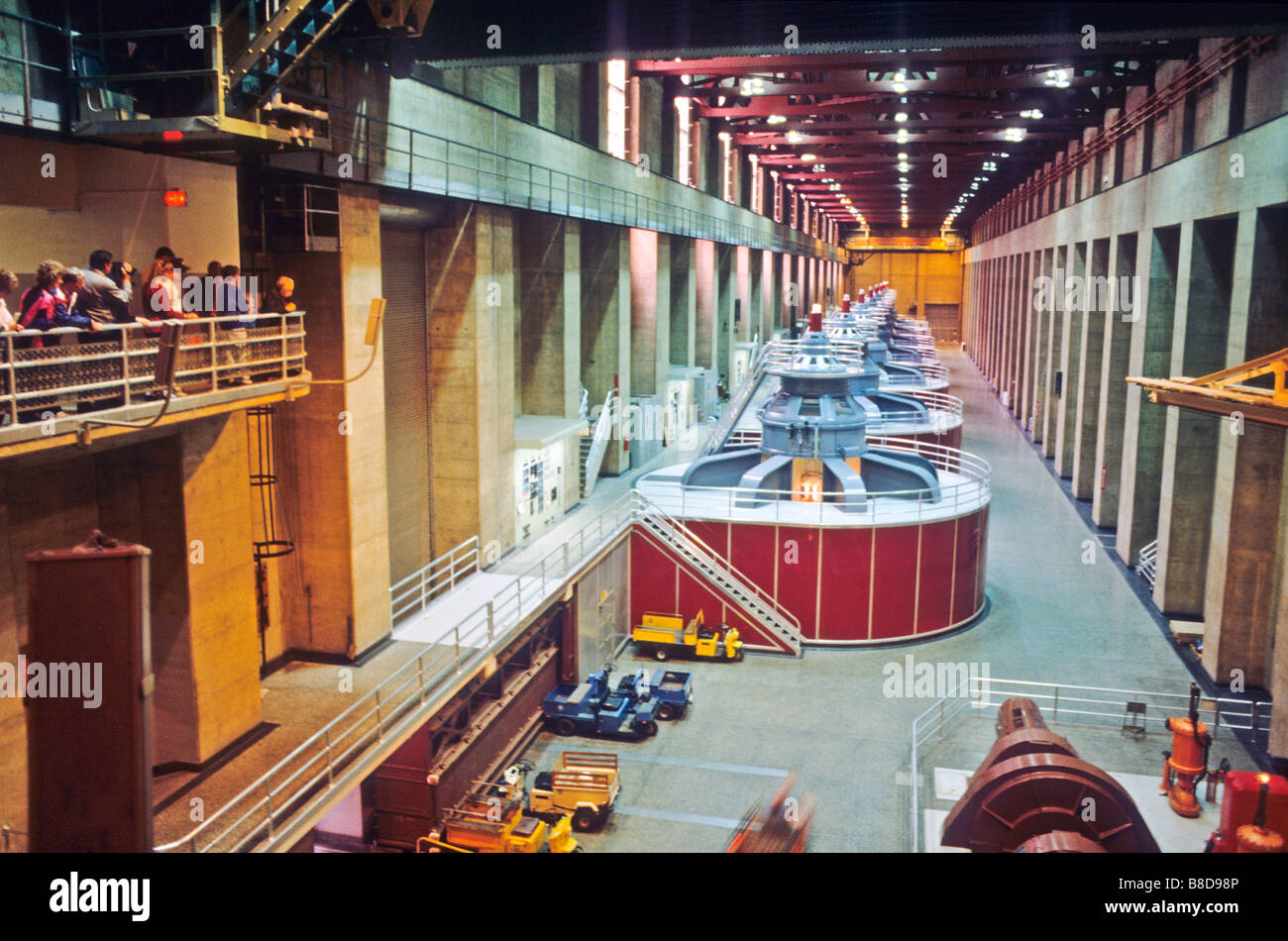 Giant generators inside Hoover Dam, Lake Mead, Nevada, USA green oil ...