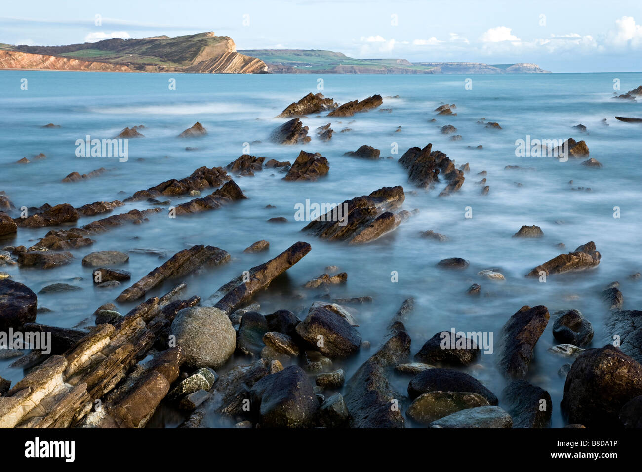 Mupe Bay Ledges with Worbarrow Tout in the distance on the Jurassic ...