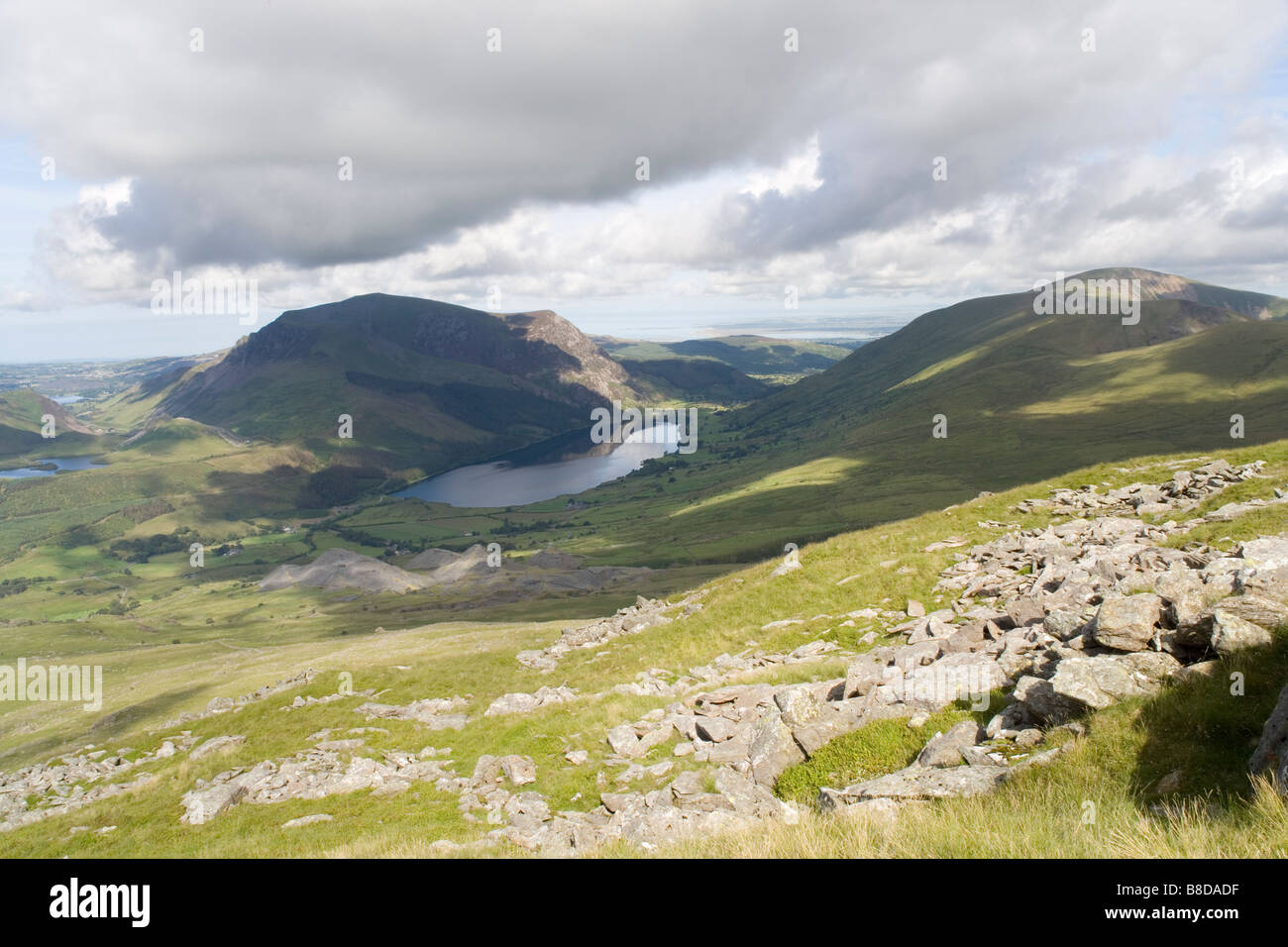 Nant y Betws valley and Llyn Cwellyn from the Rhyd Ddu path up Snowdon ...