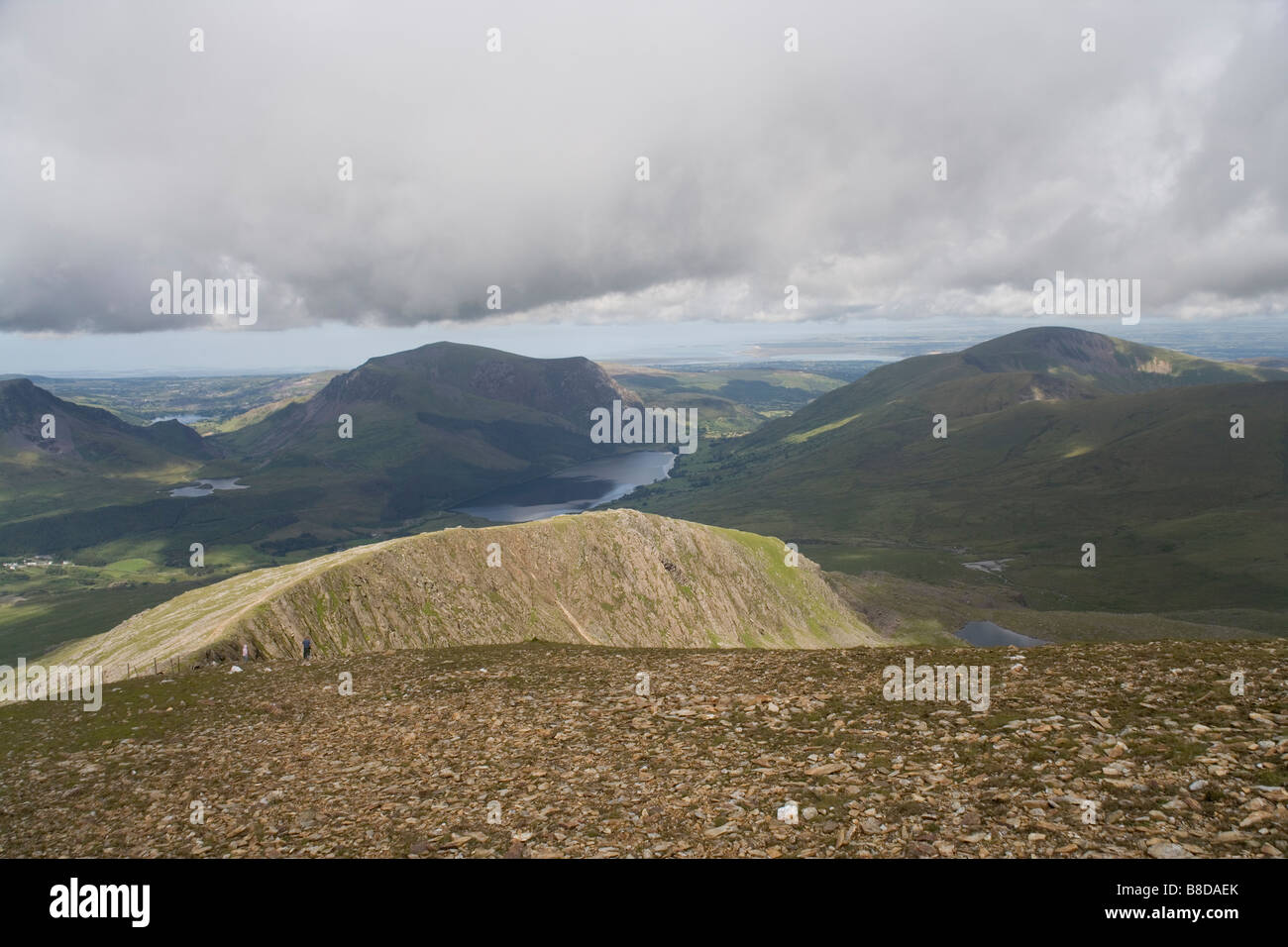 Nant y Betws valley and Llyn Cwellyn from the Rhyd Ddu path up Snowdon ...