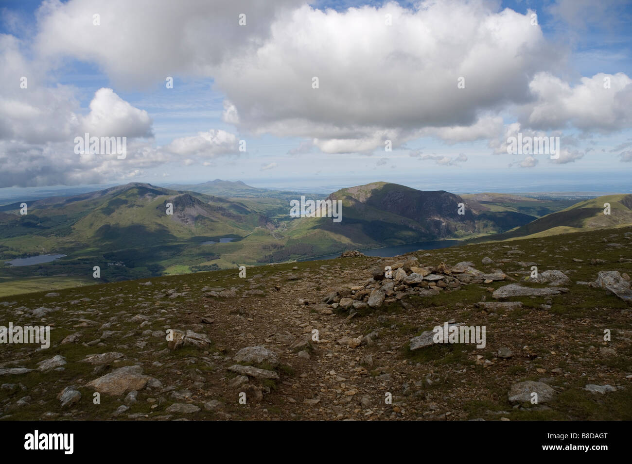Nant y Betws valley and Llyn Cwellyn from the Rhyd Ddu path up Snowdon ...