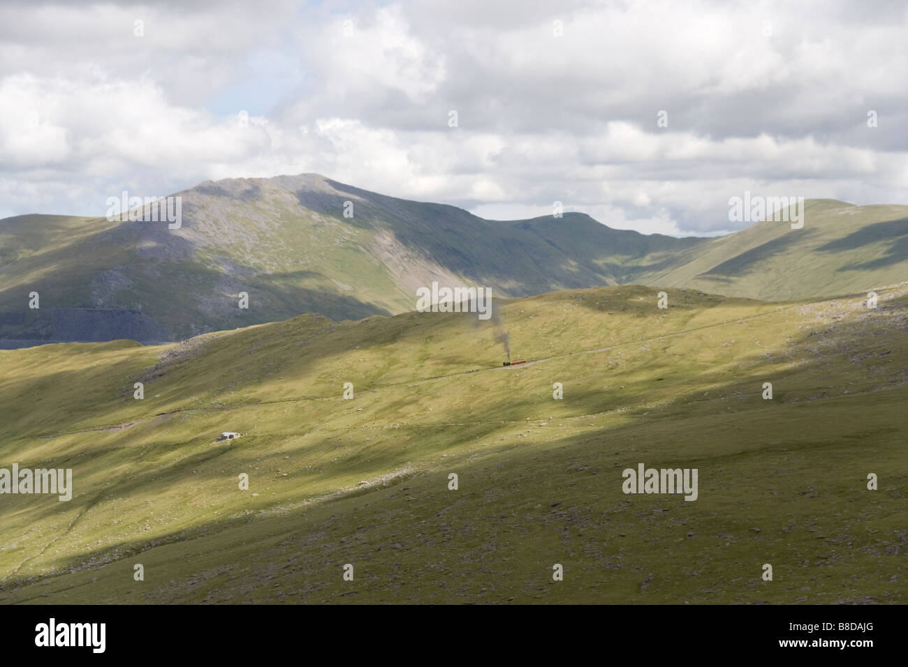 Snowdon Mountain railway and train from the Snowdon Ranger path up ...