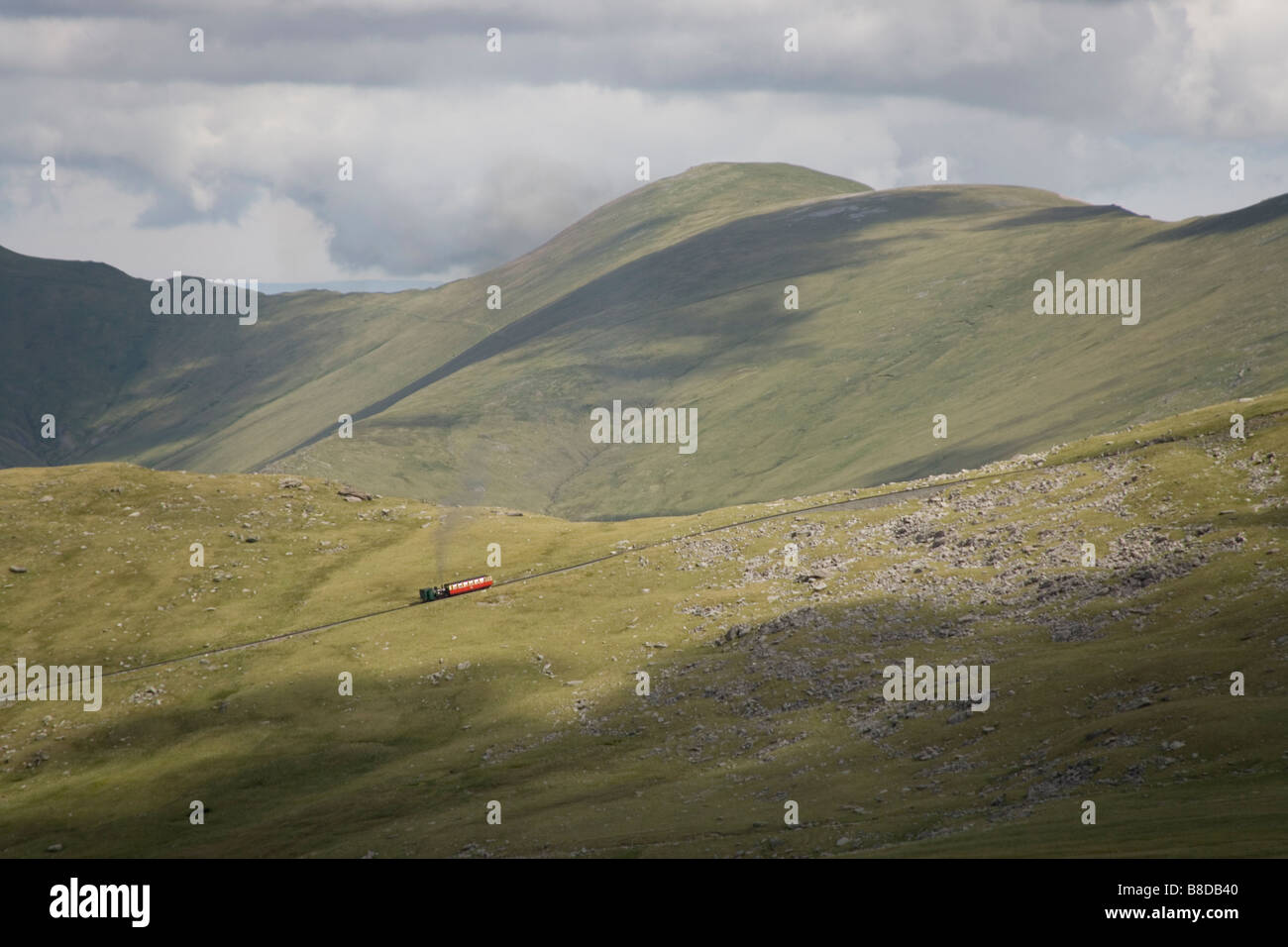Snowdon Mountain railway and train from the Snowdon Ranger path up ...