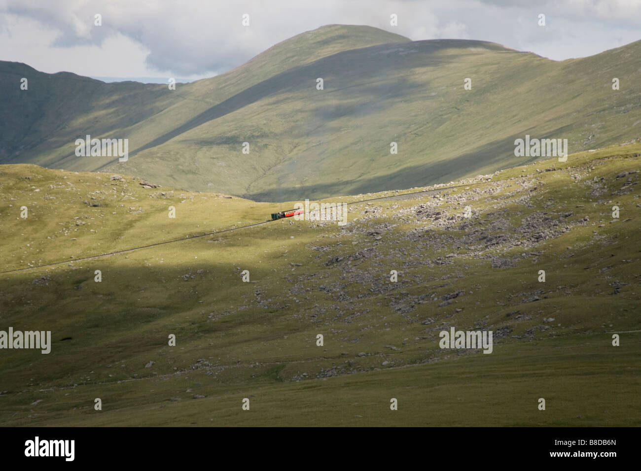 Snowdon Mountain railway and train from the Snowdon Ranger path up ...