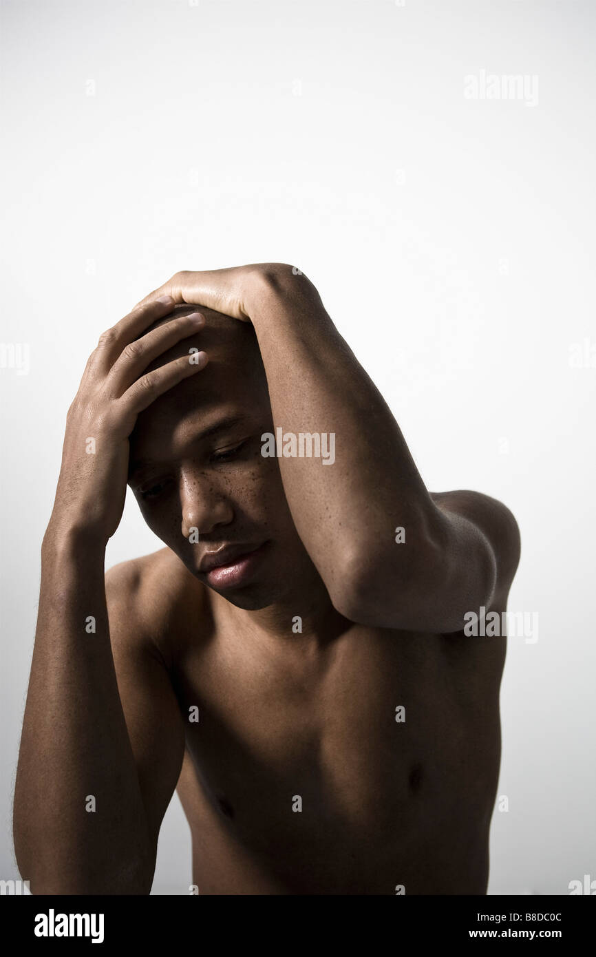 Young man shaved head eyes hi-res stock photography and images - Alamy