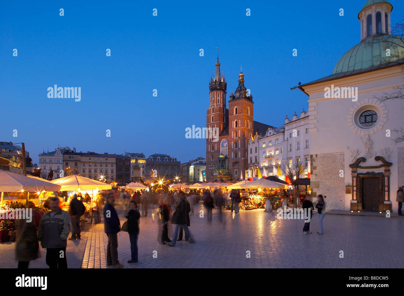 the Main Market Square Rynek Glowny with the Church of Wojciech right ...