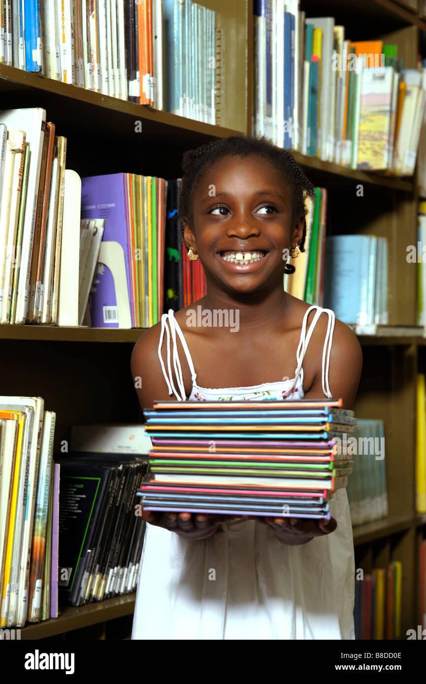 Portrait Little Girl School Library Stock Photo - Alamy