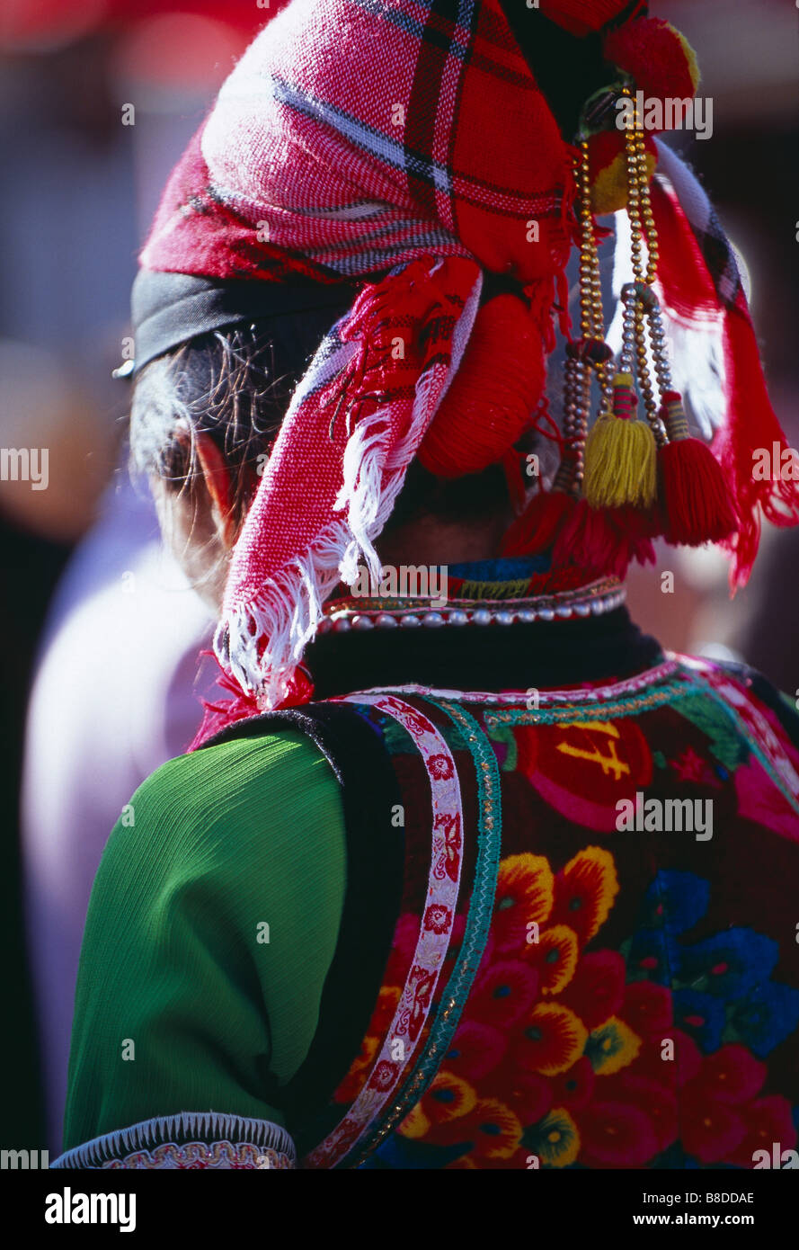 detail of Bai woman's costume, Wase market, Er Hai Lake, nr Dali ...