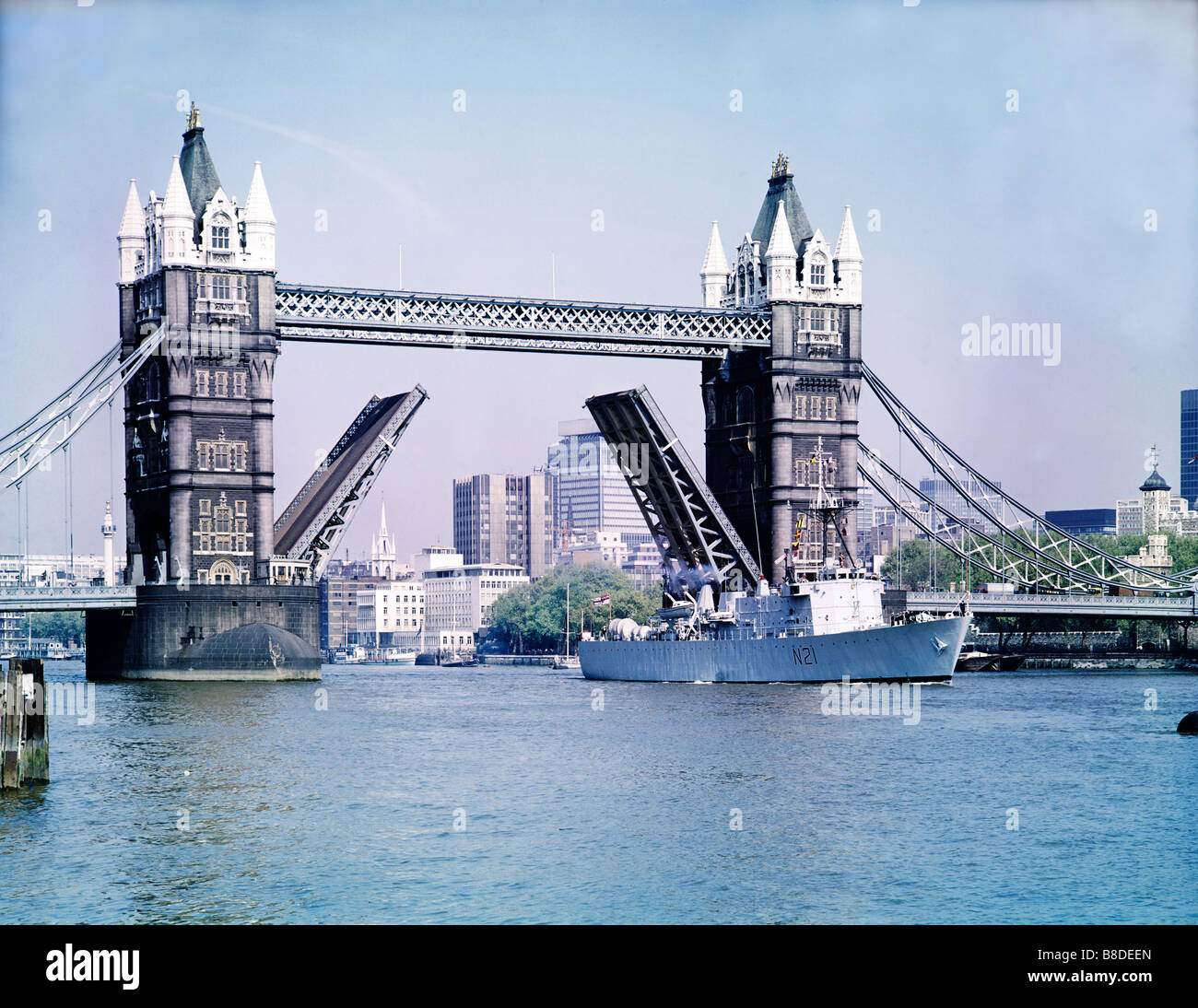 London,TowerBridge The bridge opens up to let a ship pass. It is a ...