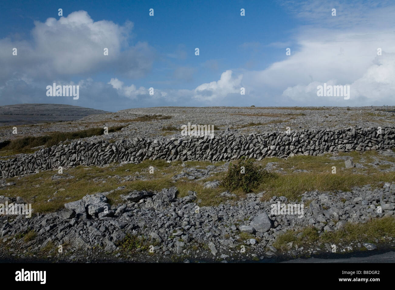 Photograph of a treeless landscape with stone walls in the Irish ...