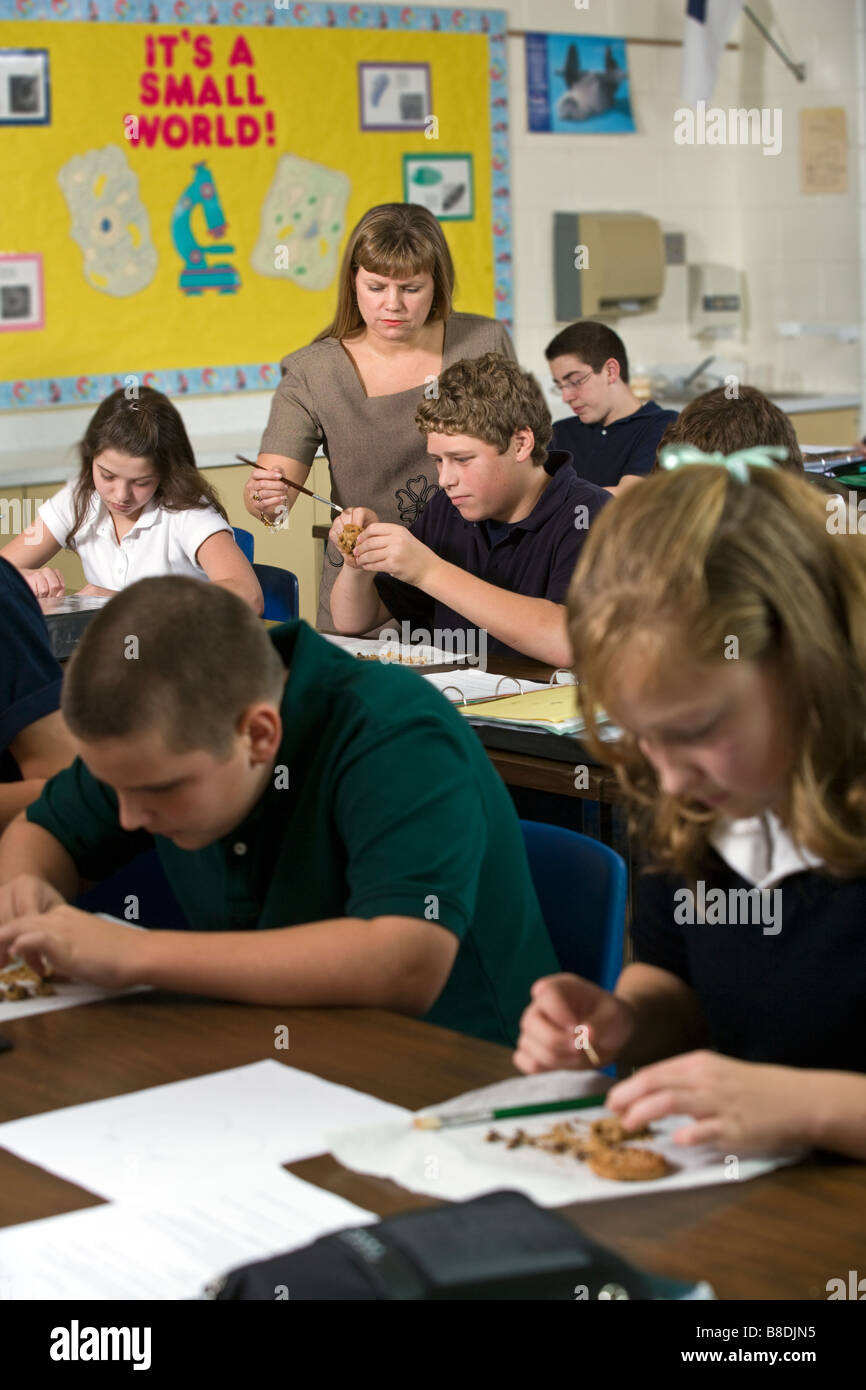 Middle school students in science classroom Stock Photo - Alamy