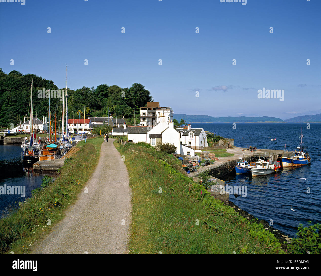 Crinan showing canal and loch. Isle of Jura is in background, Scotland ...