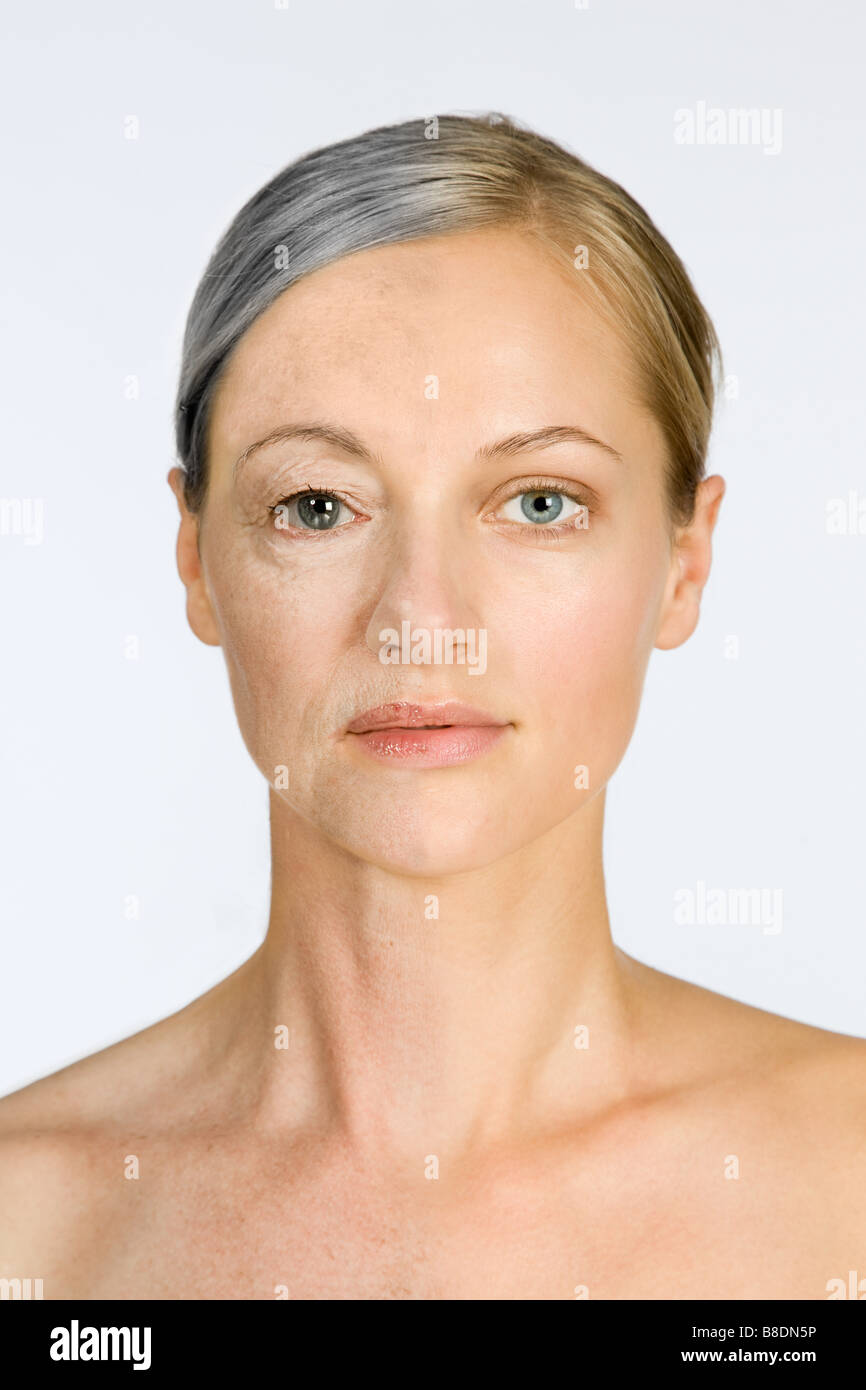 Old young half face hi-res stock photography and images - Alamy