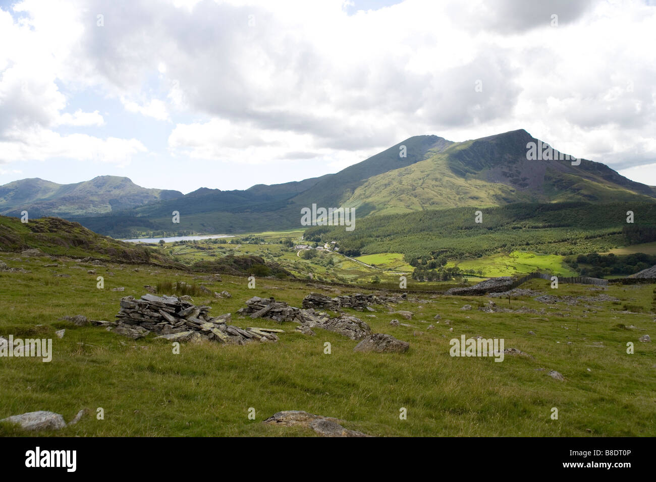 Rhyd Ddu village and the Nant y Betws valley from the Snowdon Ranger ...