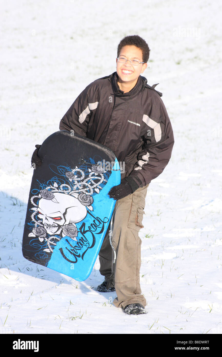 snowboard boy black ethnic happy smile playing snow ice top young ...
