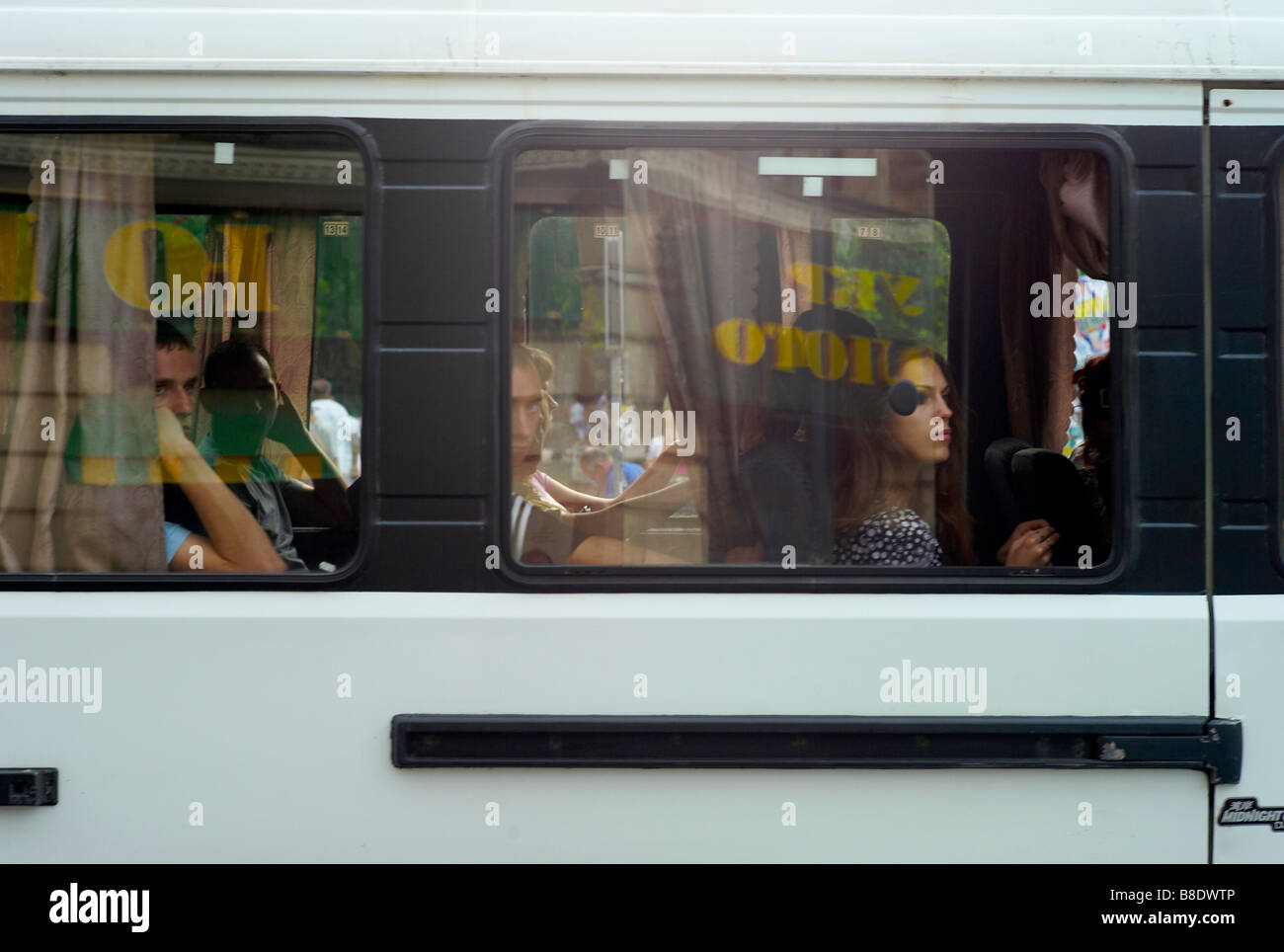Passengers on public bus in Odessa Ukraine Stock Photo - Alamy