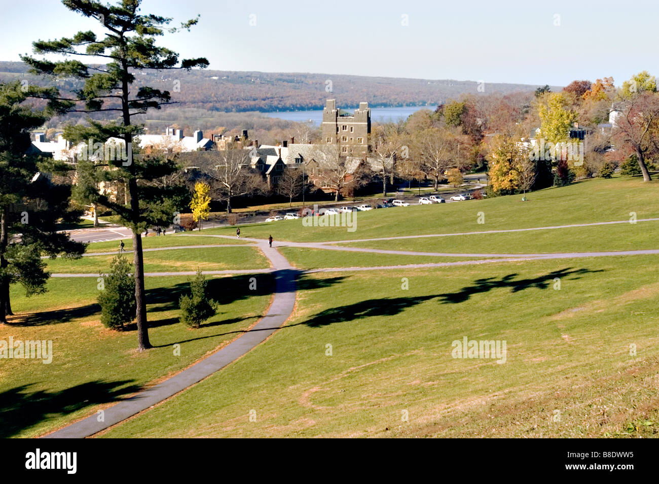 View from Cornell University slope on hills heritage buildings and ...
