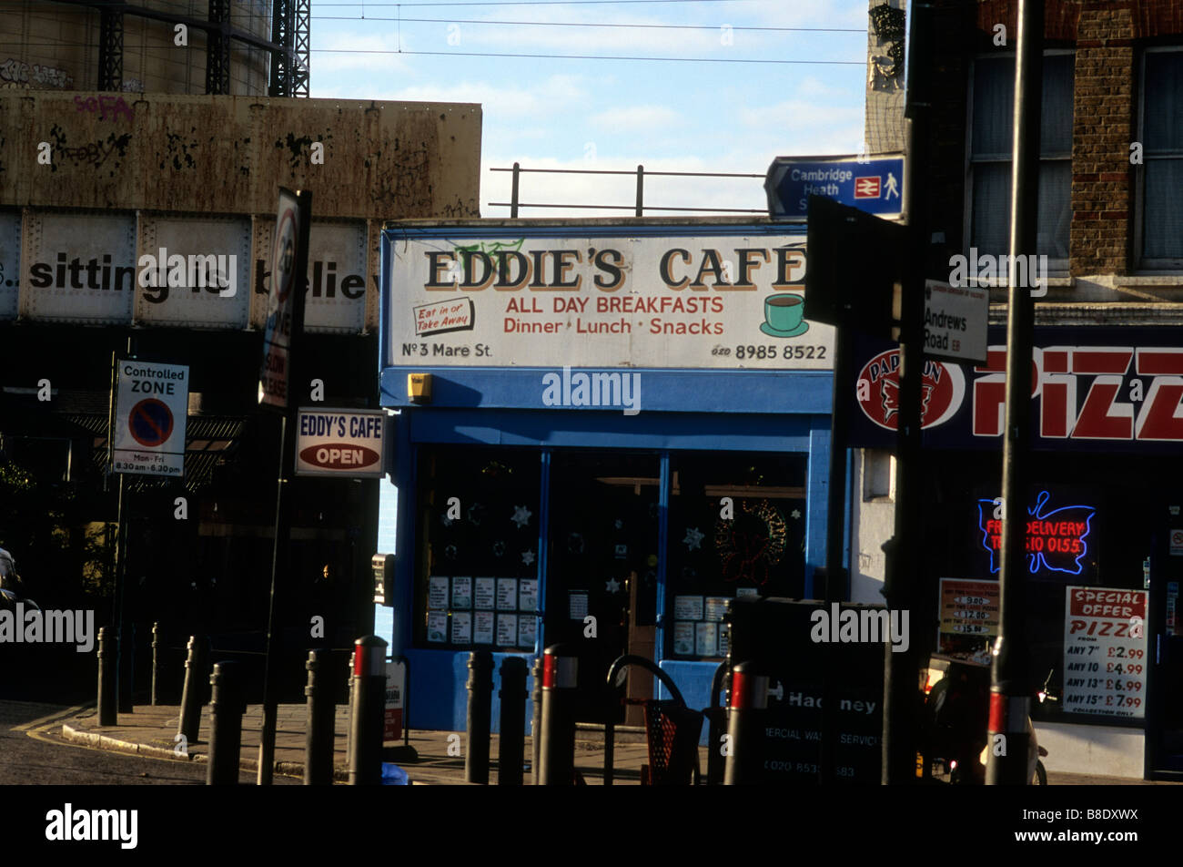 Shop signs on East End street, Hackney London Stock Photo - Alamy