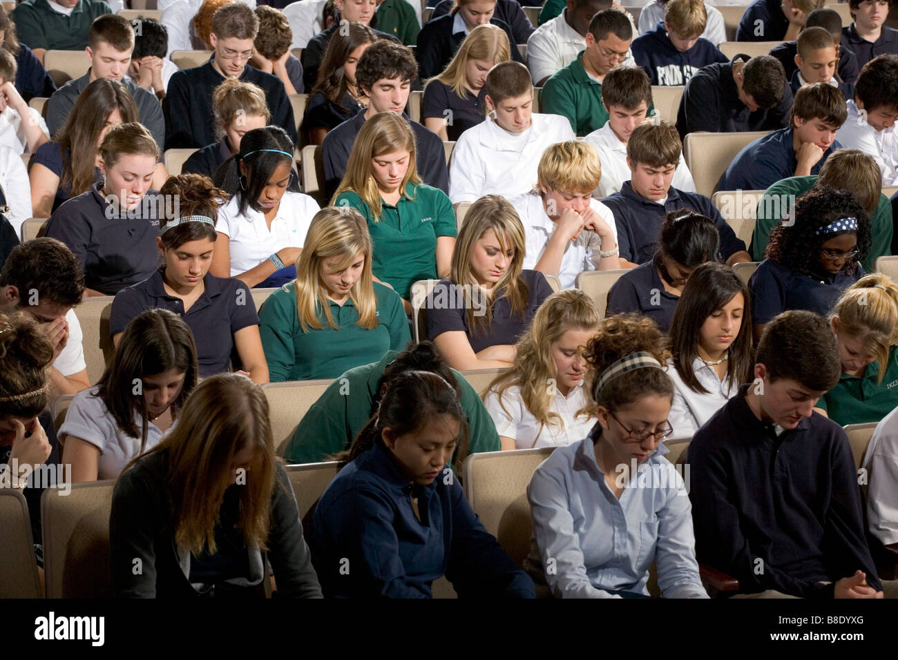 Students in an auditorium at a private Christian school with their ...