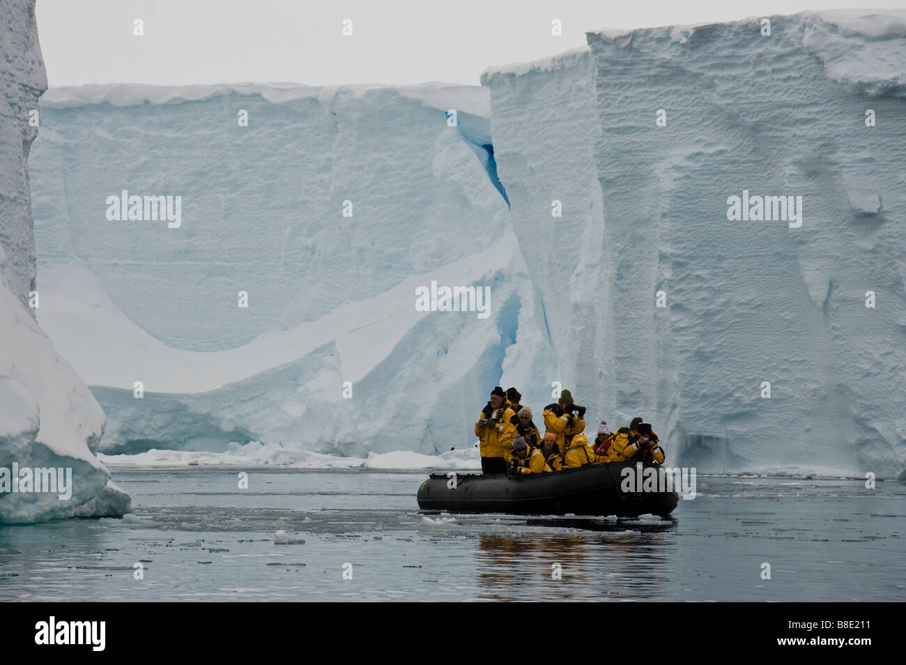 Zodiacs and ice along the Ross Ice Shelf, Bay of Whales, Ross Sea ...