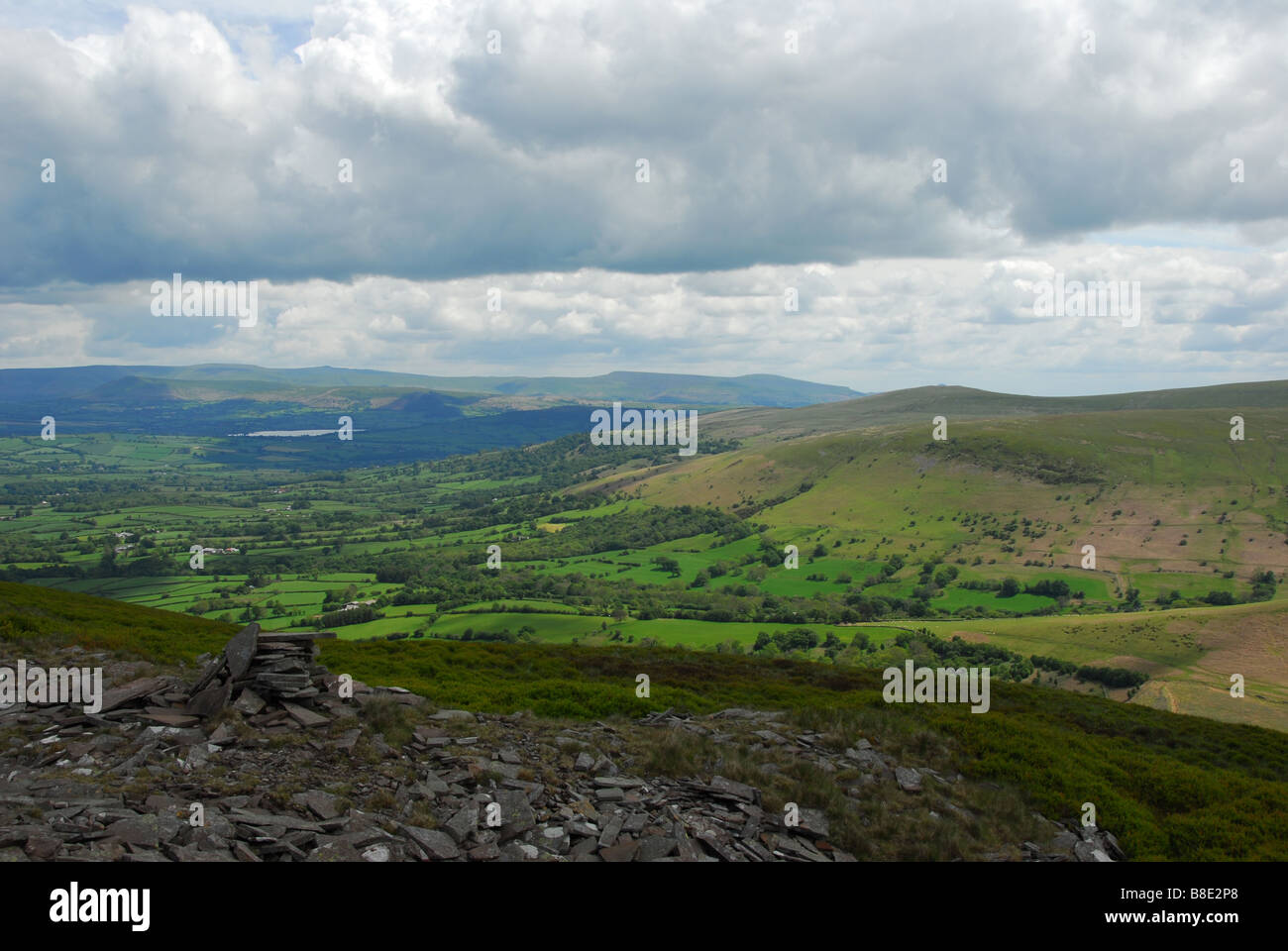 Brecon valley view from Beacons National Park, Wales, UK Stock Photo ...