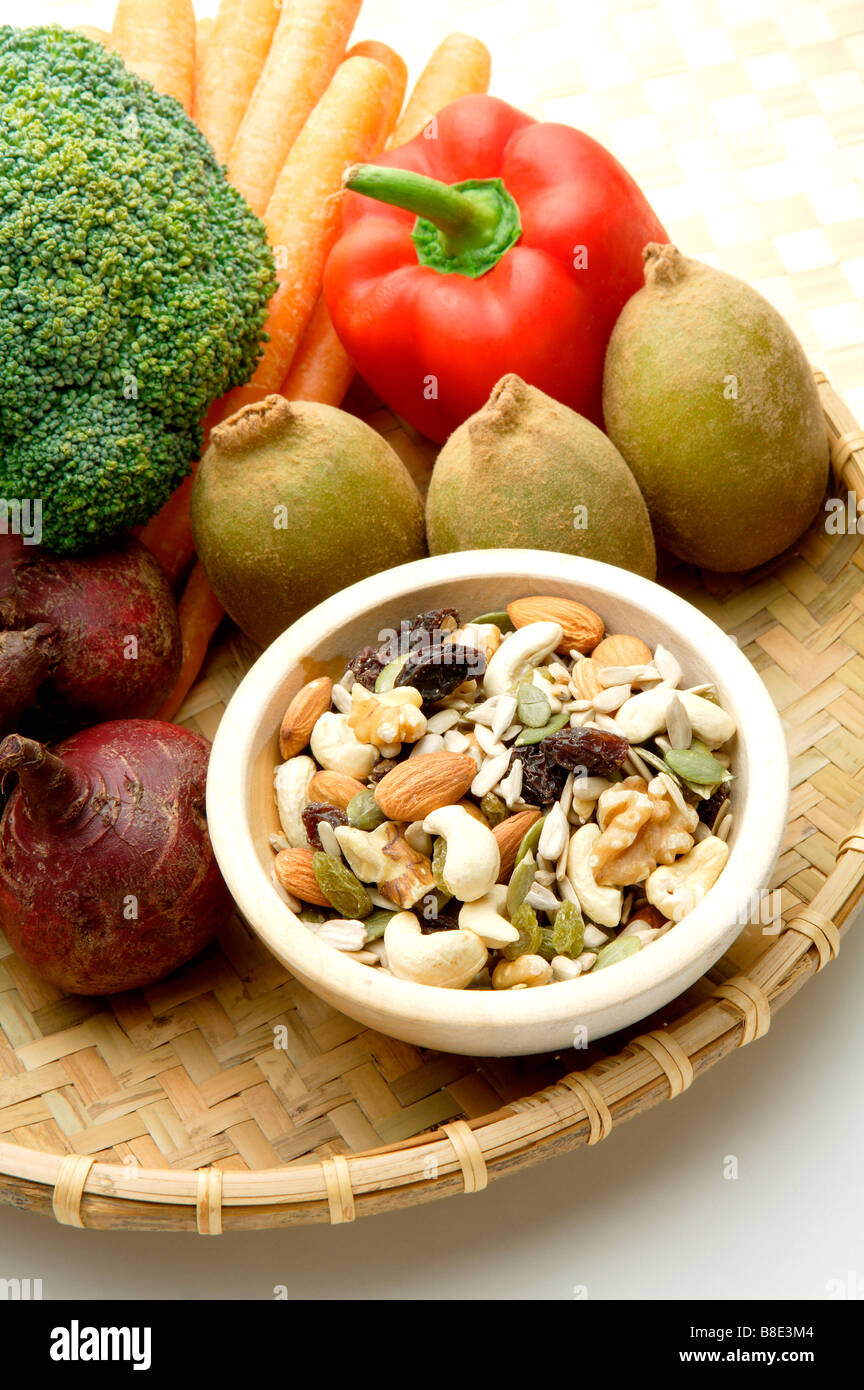 Vegetables fruits and a bowl of dry food in the dustpan Stock Photo - Alamy