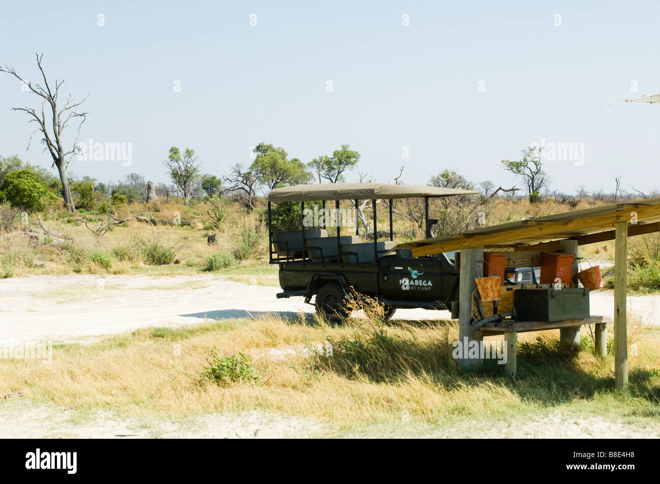Safari vehicle at a bush airstrip in Botswana's Okavango delta Stock ...