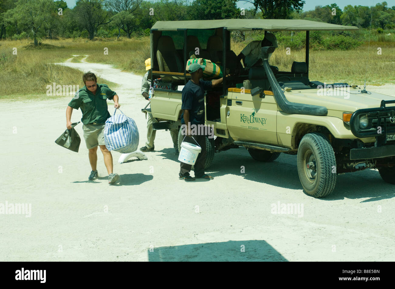 Tourist guides at a bush airstrip in Botswana's Okavango Delta Stock ...