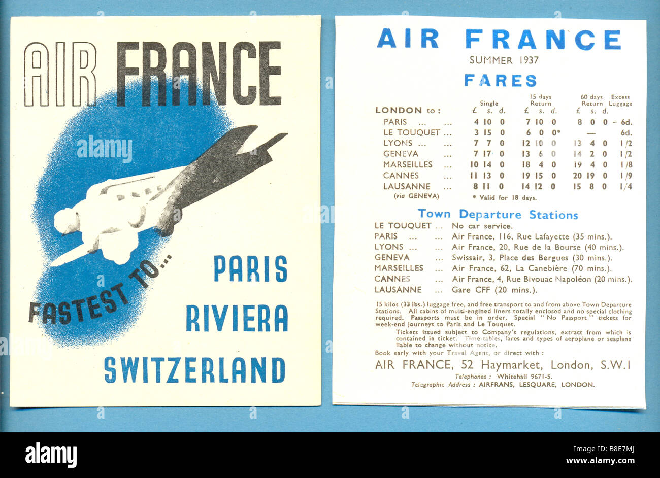 Air France leaflet giving fares to Europe Stock Photo - Alamy