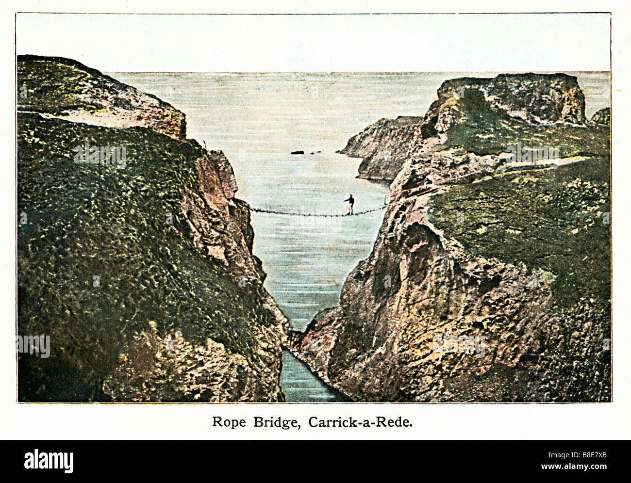 Rope Bridge Carrick a Rede Edwardian coloured photo of the suspension ...