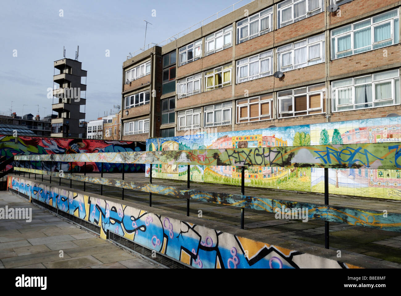 Council housing block and mural painting Stock Photo - Alamy