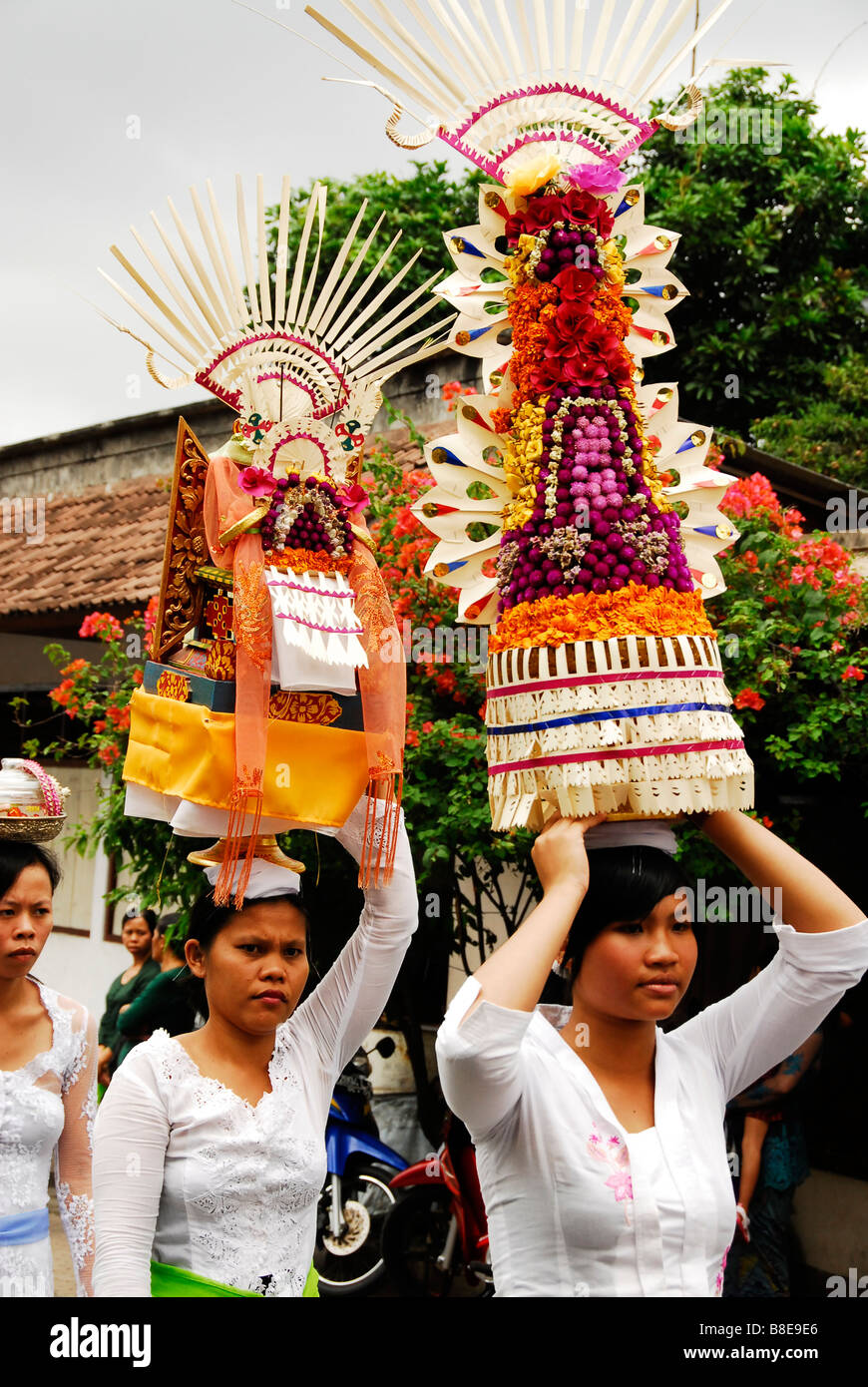 Big offering on Balinese ladies head at parade of cremation ceremony ...