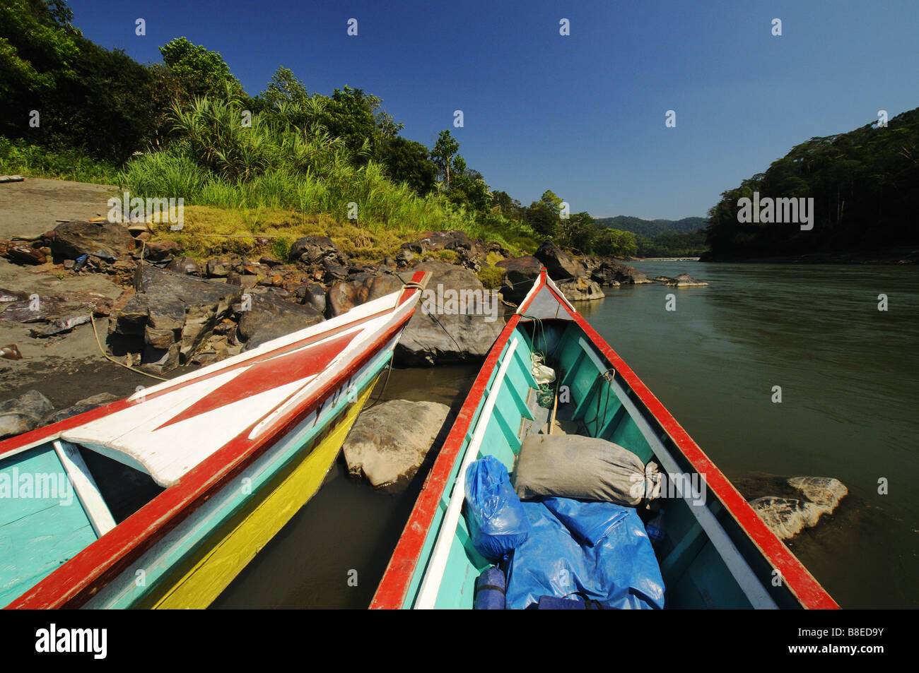 Canoes on the Rio Urubamba, Peru Stock Photo - Alamy