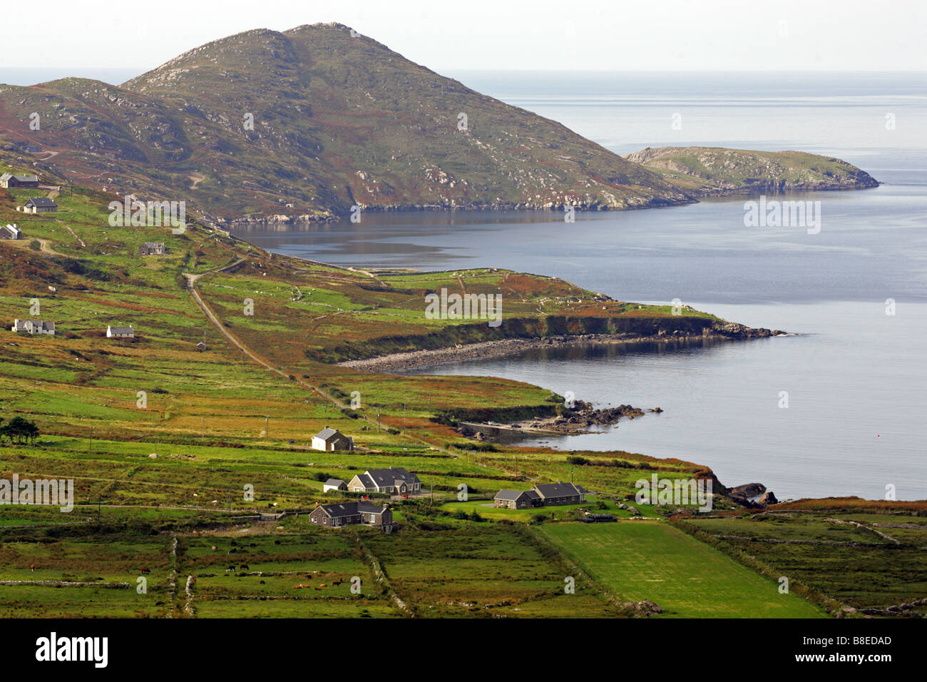 Ireland Kerry Ring of Kerry Waterville landscape with stone walls ...